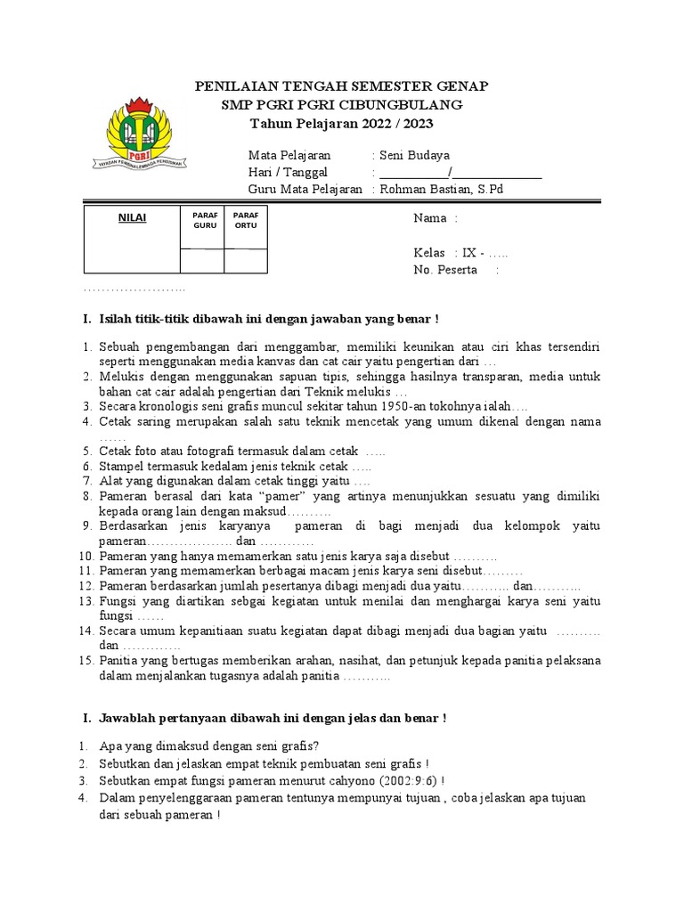 PTS SBK Kelas 9 2022-2023 | PDF