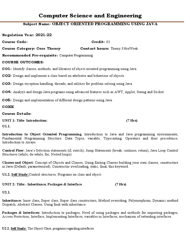 Cgu Java Syllabus | PDF | Class (Computer Programming) | Method ... Cgu Java Syllabus | PDF | Class (Computer Programming) | Method ...