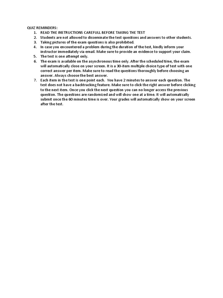 Quiz Reminders | PDF