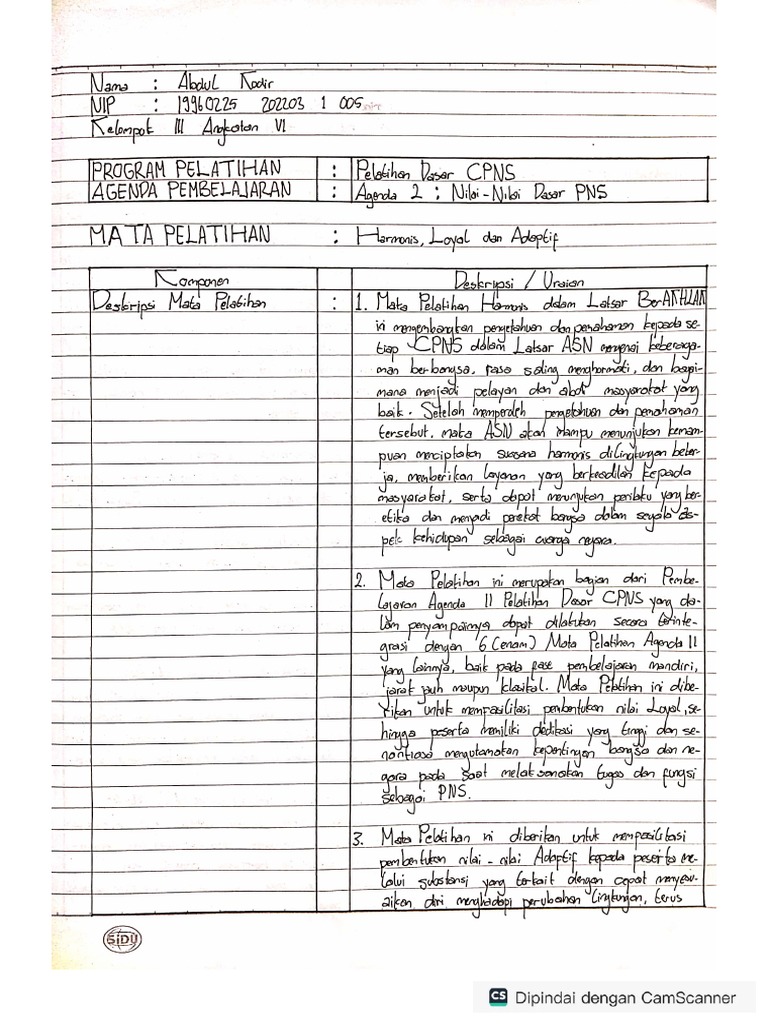Tugas Summary Mata Pelatihan Harmonis, Loyal Dan Adaptif | PDF