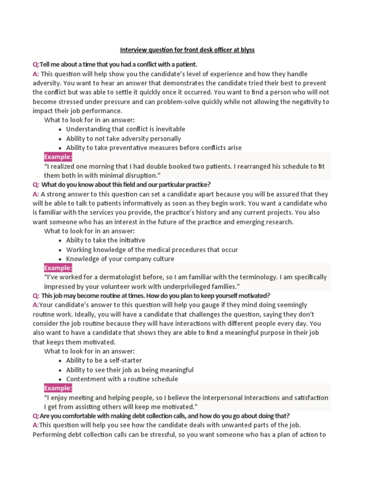 Interview Question For Front Desk Officer | PDF | Empathy | Behavioural ...