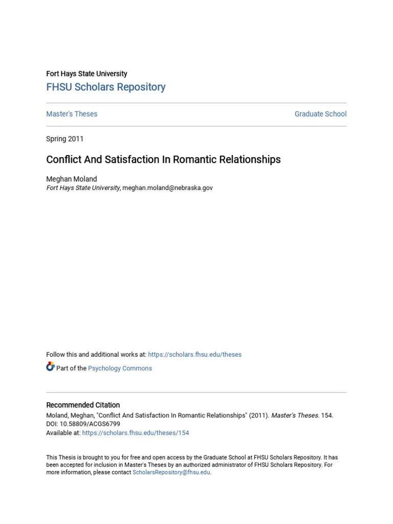 Conflict and Satisfaction in Romantic Relationships: A Study Utilizing Self-Report Measures to ...