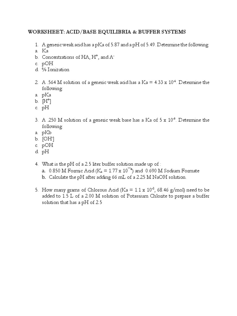 Acid Base Worksheet PDF | PDF