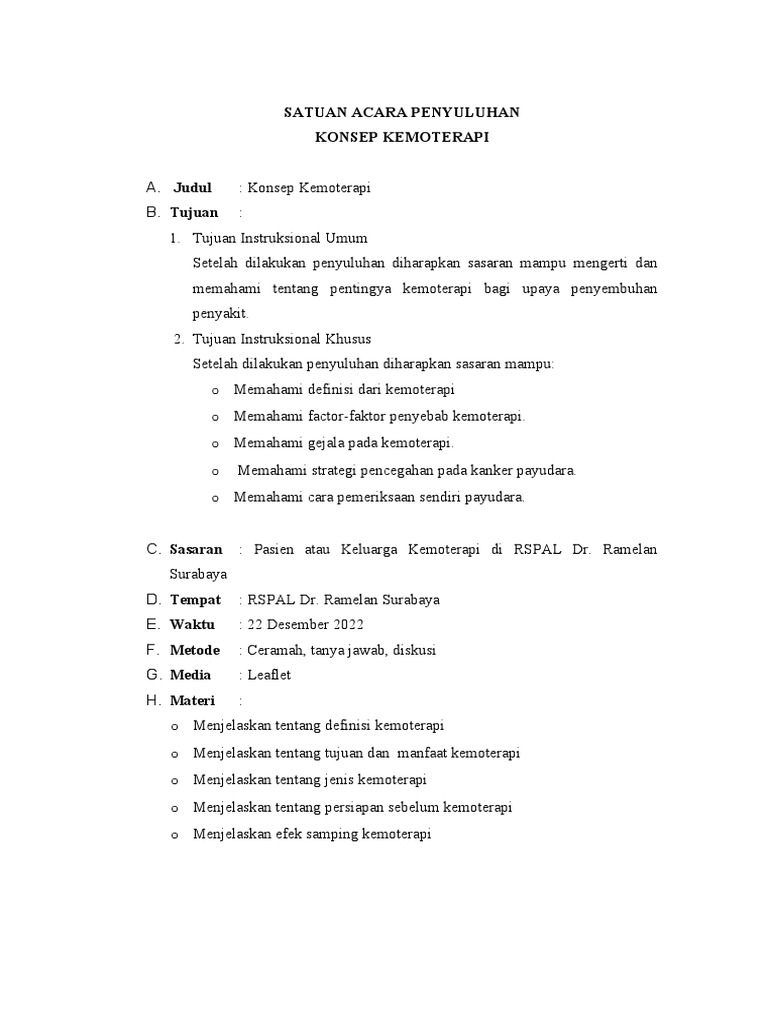 Penyuluhan Konsep Kemoterapi Kanker | PDF