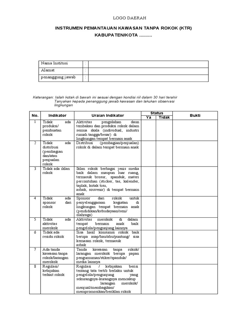 Instrumen Pemantauan Kawasan Tanpa Rokok | PDF