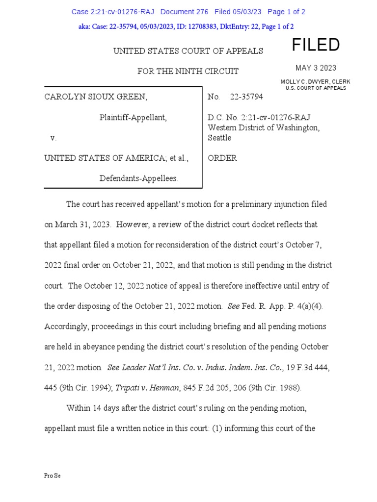 9th Cir. ORDER Re: Motion For Preliminary Injunction #22-35794 | PDF ...