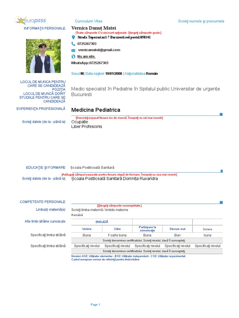 EP001 Curriculum Vitae Europass | PDF