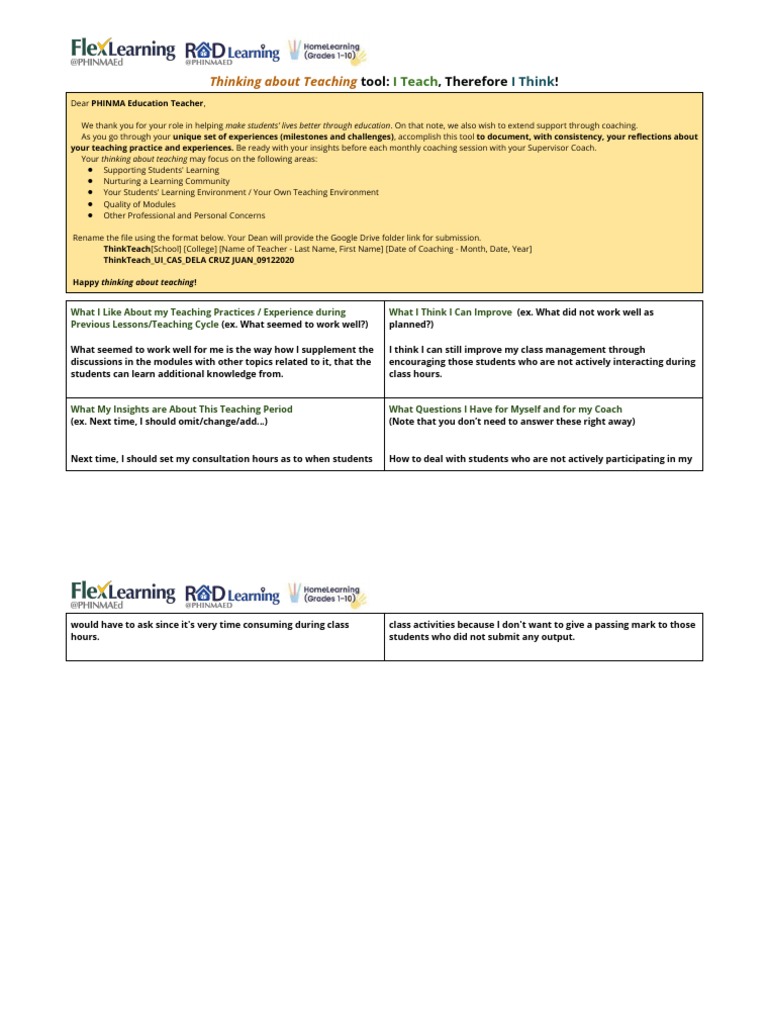 ThinkTeach - COC - SCCJ - DELA ROSA, ALDRAINE CHARLES - . - DATE | PDF