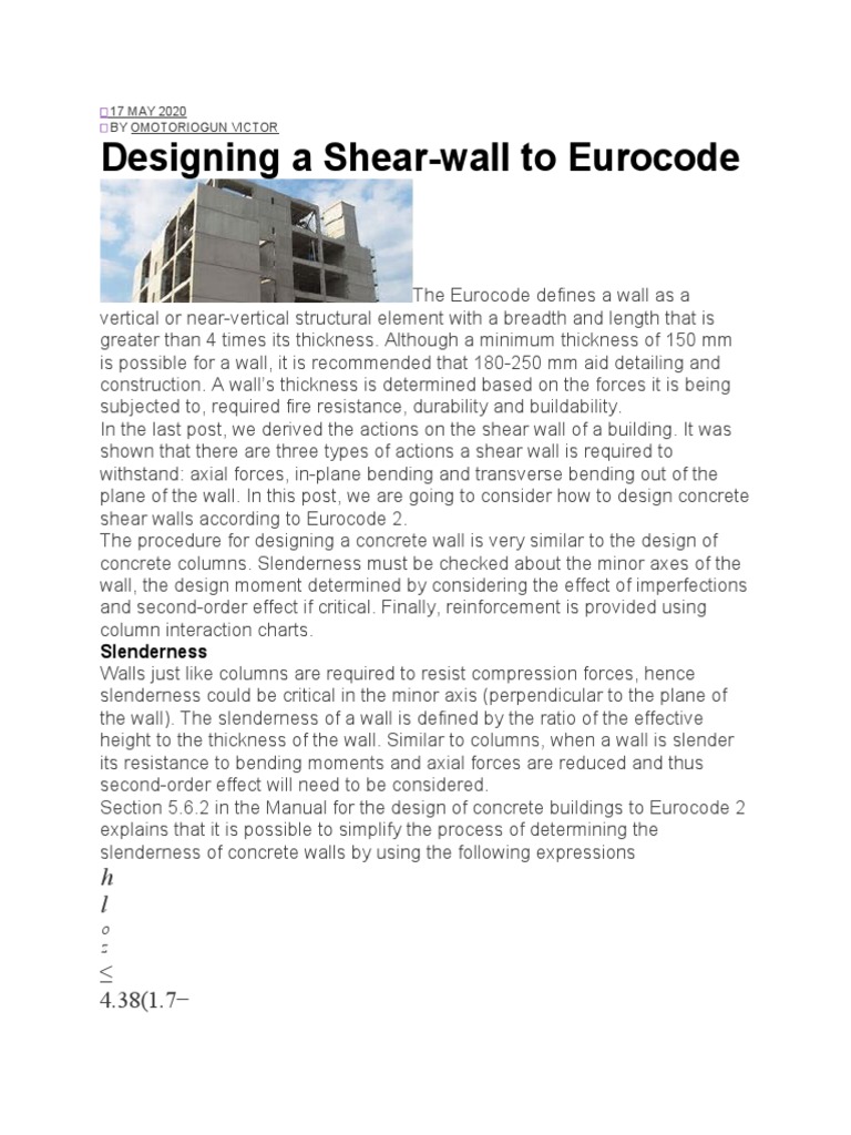 Shear Wall Design Eurocode | PDF | Bending | Applied And ...
