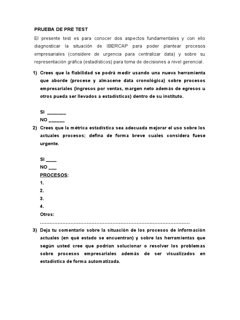 Prueba de Pre Test | PDF
