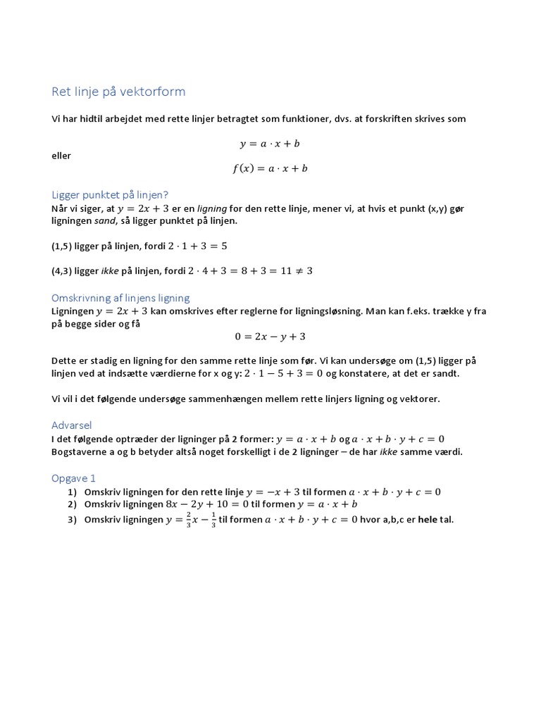 Linjens Ligning På Vektorform | PDF