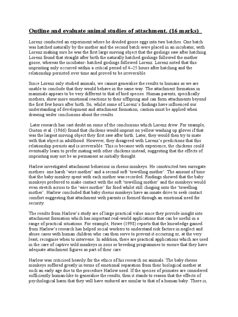16 Marker Animal Studies | PDF | Attachment Theory | Mother