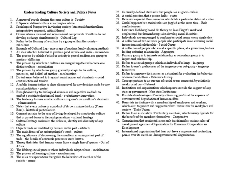 Understanding Culture Society and Politics (Answers) | PDF | Social ...