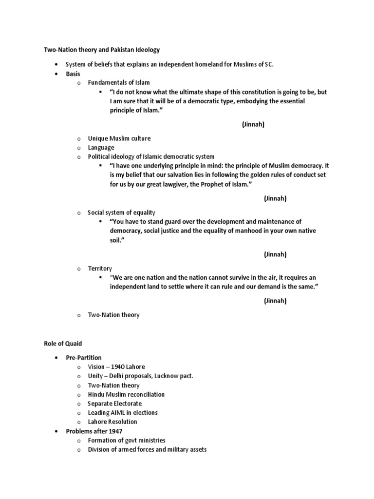 Two-Nation Theory and Pakistan Ideology Explained | PDF | Muhammad Ali ...
