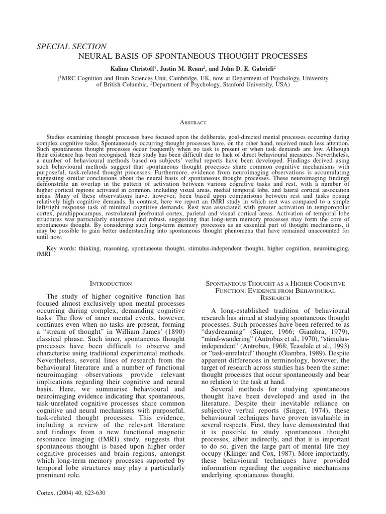 Christoff 2004 Cortex | PDF | Recall (Memory) | Thought