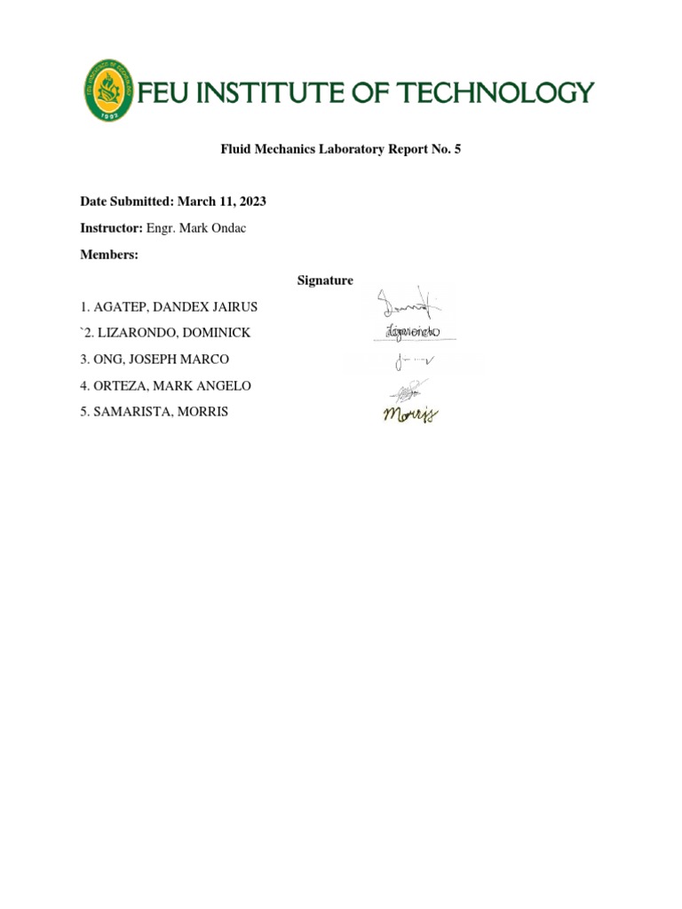 Fluid Mechanics Lab Report 5 | PDF | Pressure Measurement | Pressure