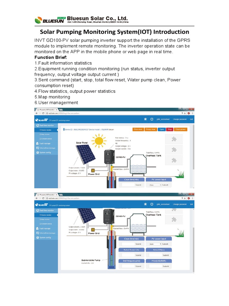 Bluesun Solar Pump Monitoring System | PDF