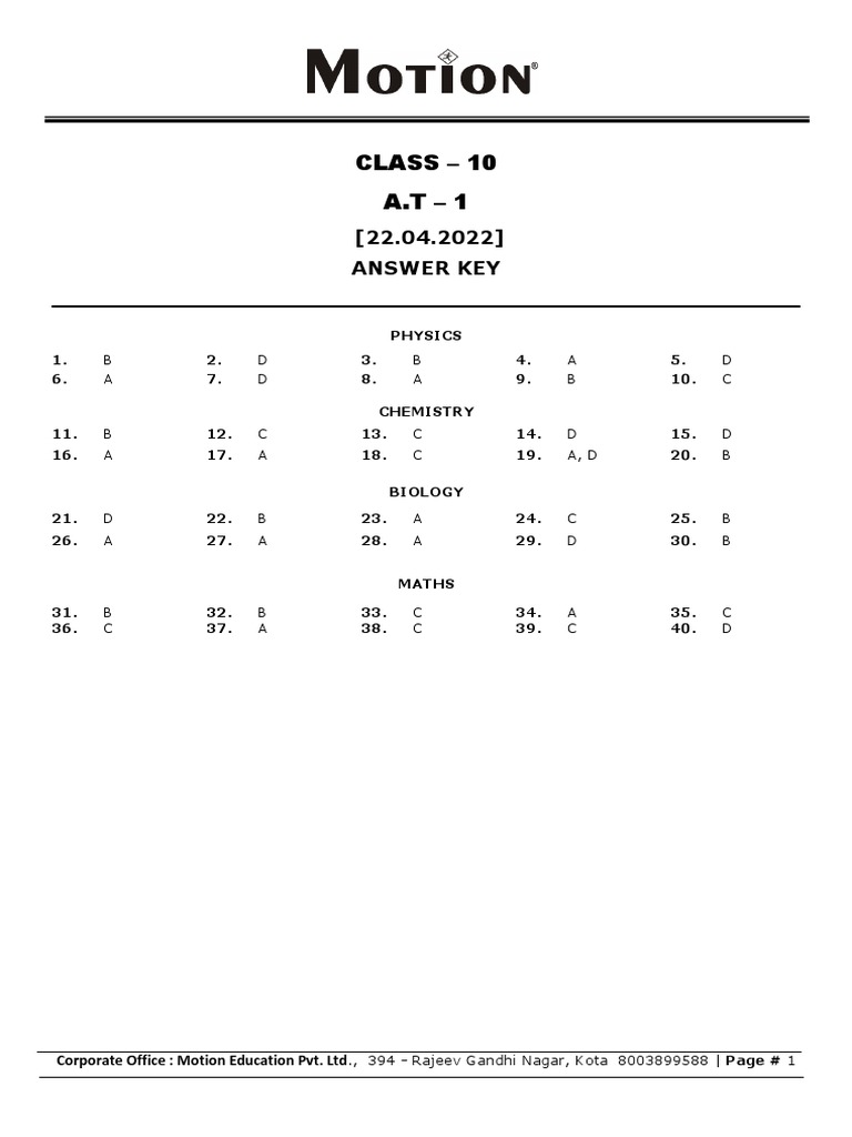 Class 10 - Answer Key PDF | PDF