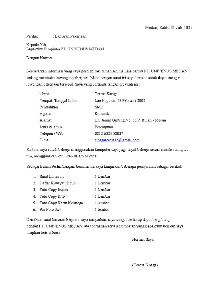 Surat Lamaran Kerja DDD | PDF