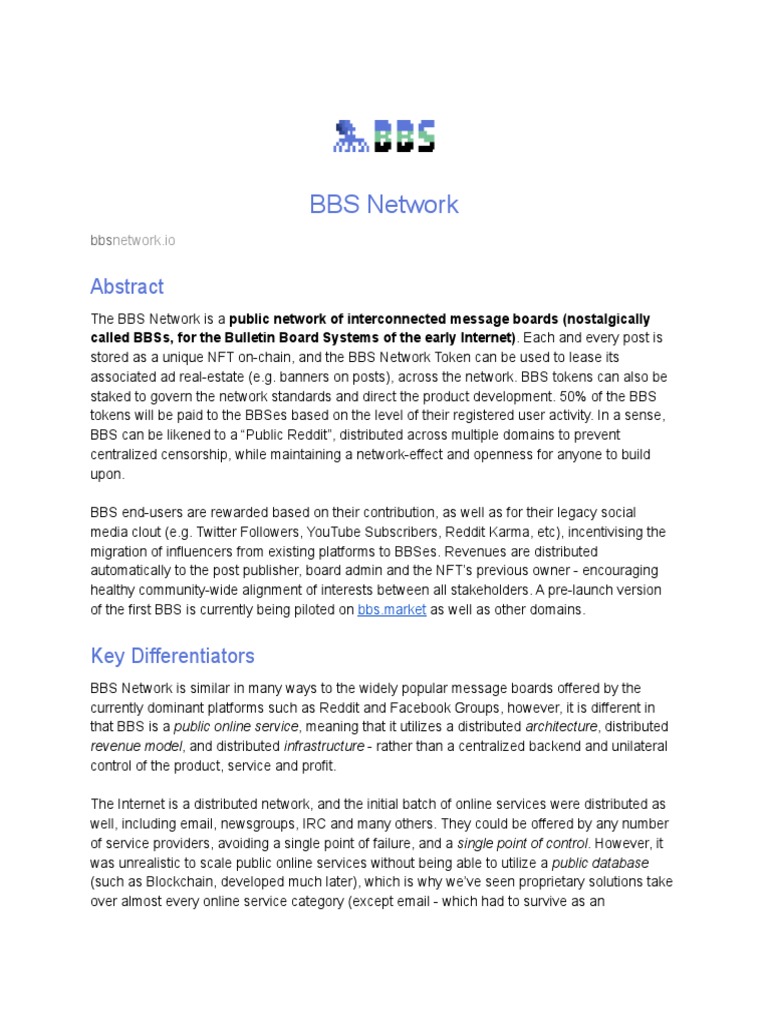 BBS Network Whitepaper PDF | PDF | World Wide Web | Internet & Web