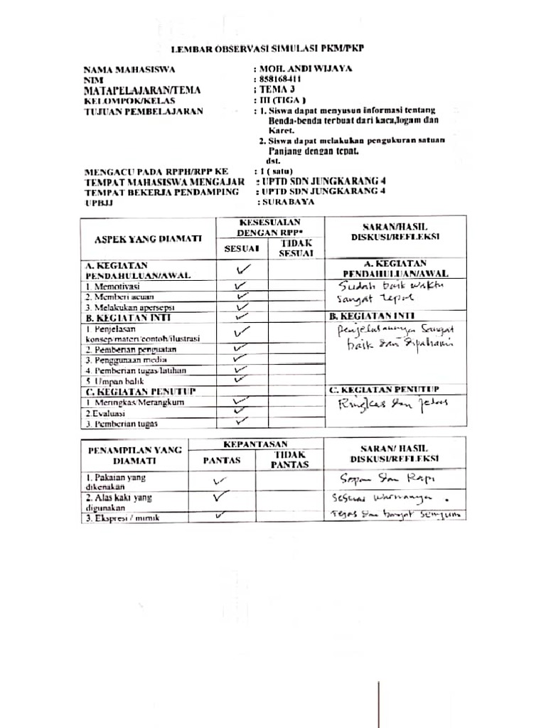 Lembar Observasi & Analisis Video | PDF