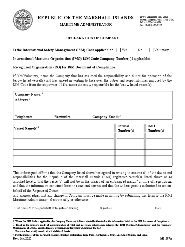 ISM Code Company Declaration Form | PDF | Fax