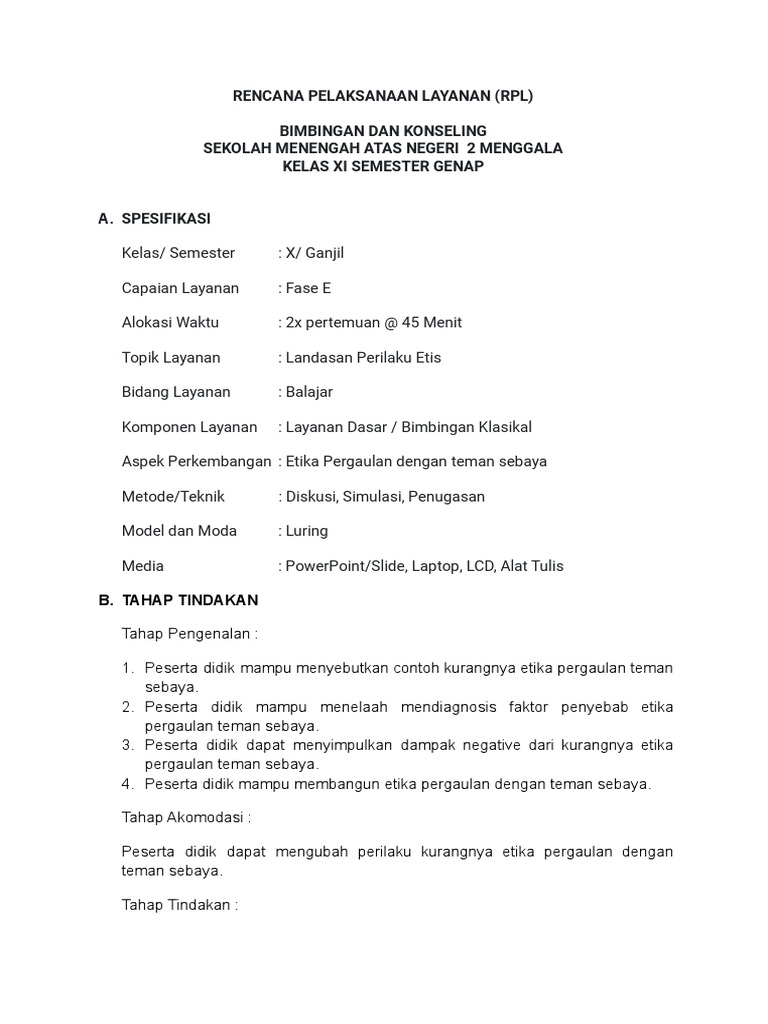 Rencana Pelaksanaan Layanan Bimbingan | PDF | Karier & Perkembangan | Seni