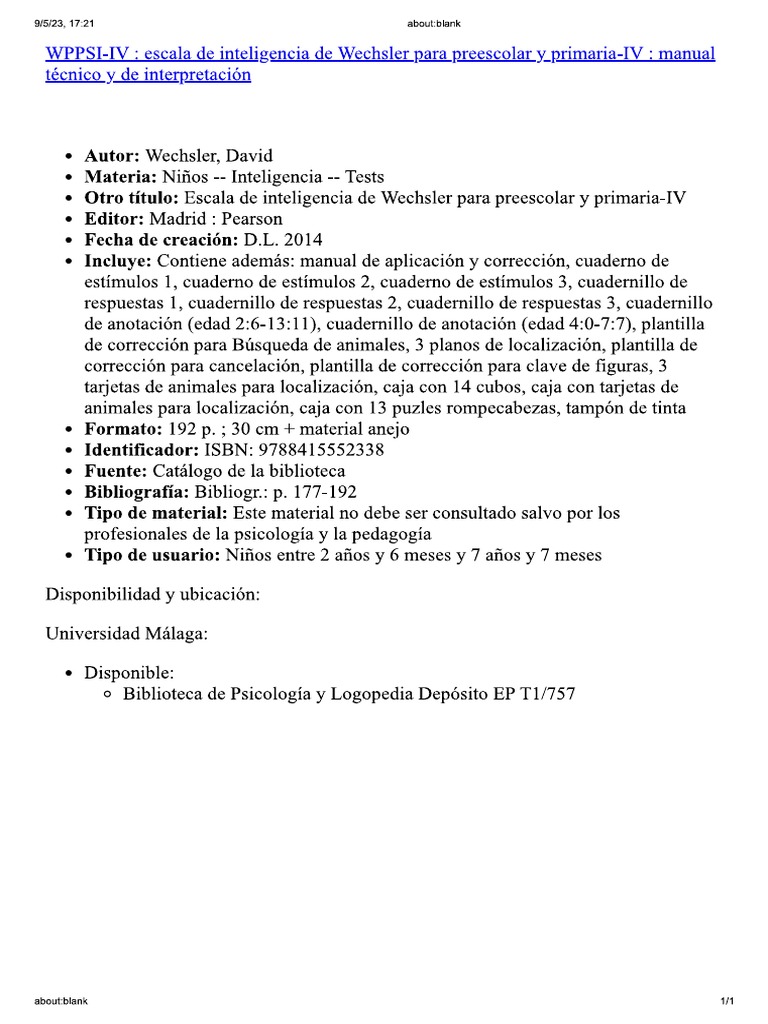 Wppsi IV PDF | PDF