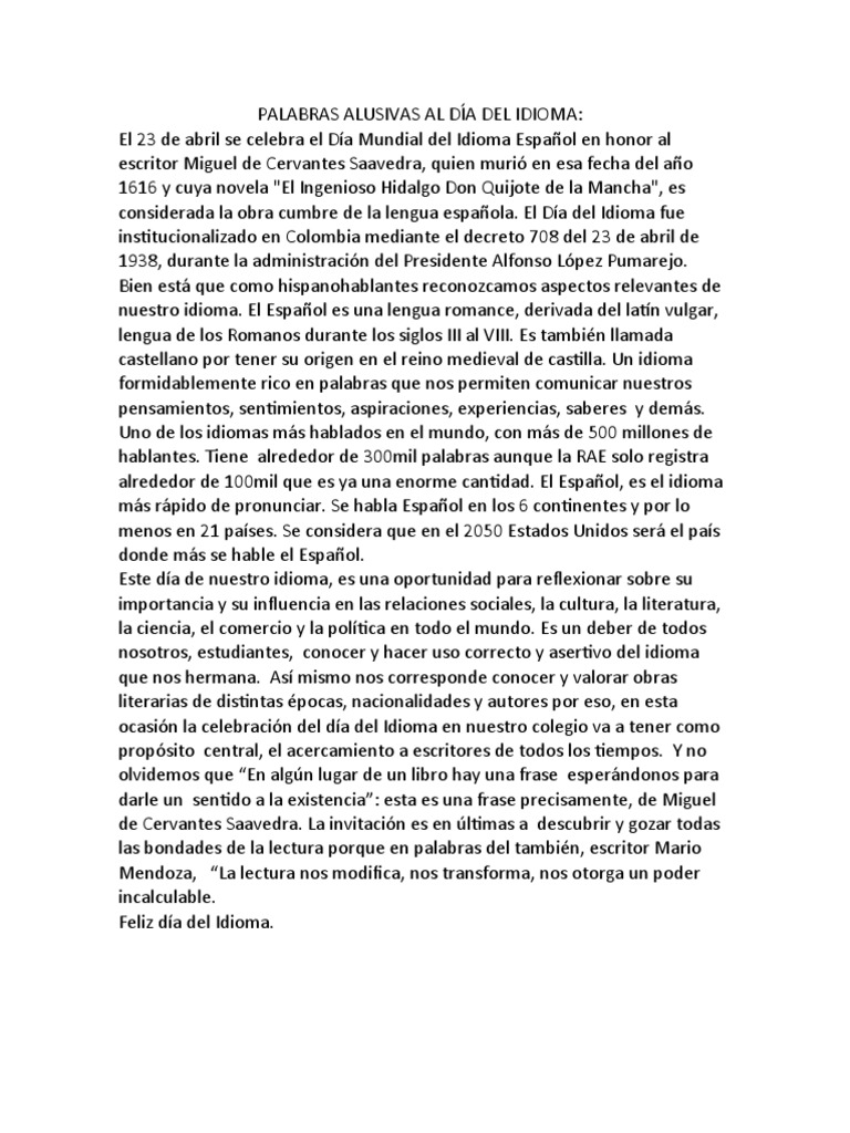 Celebración del Día del Idioma Español | PDF