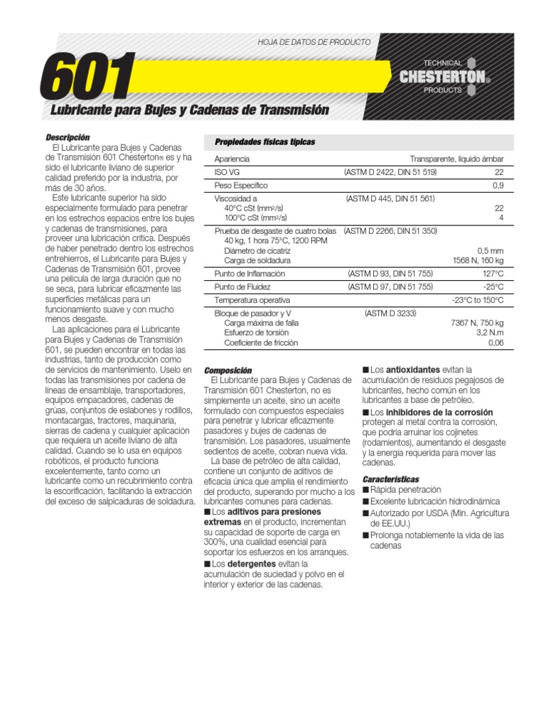 Ficha Tecnica Aceite 601 | PDF | Rodamiento (Mecánico) | Lubricante
