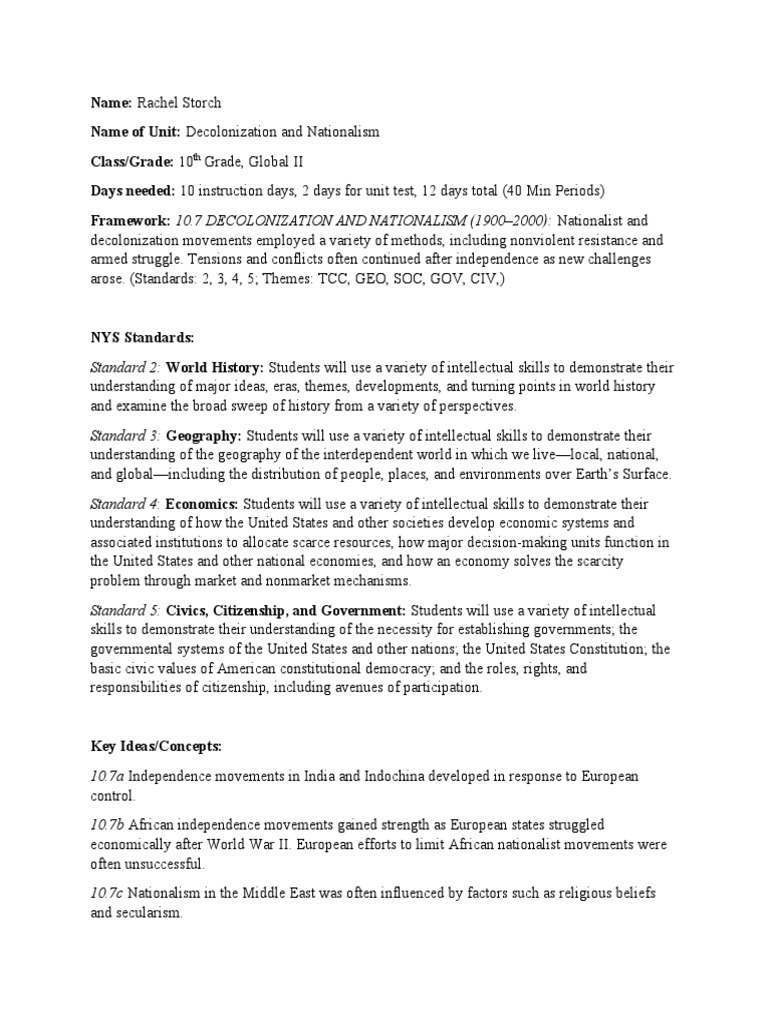 10th Grade Decolonization Unit | PDF | Nationalism | Deng Xiaoping