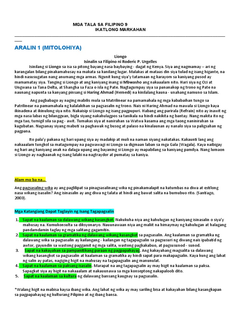 FILIPINO Reviewer | PDF