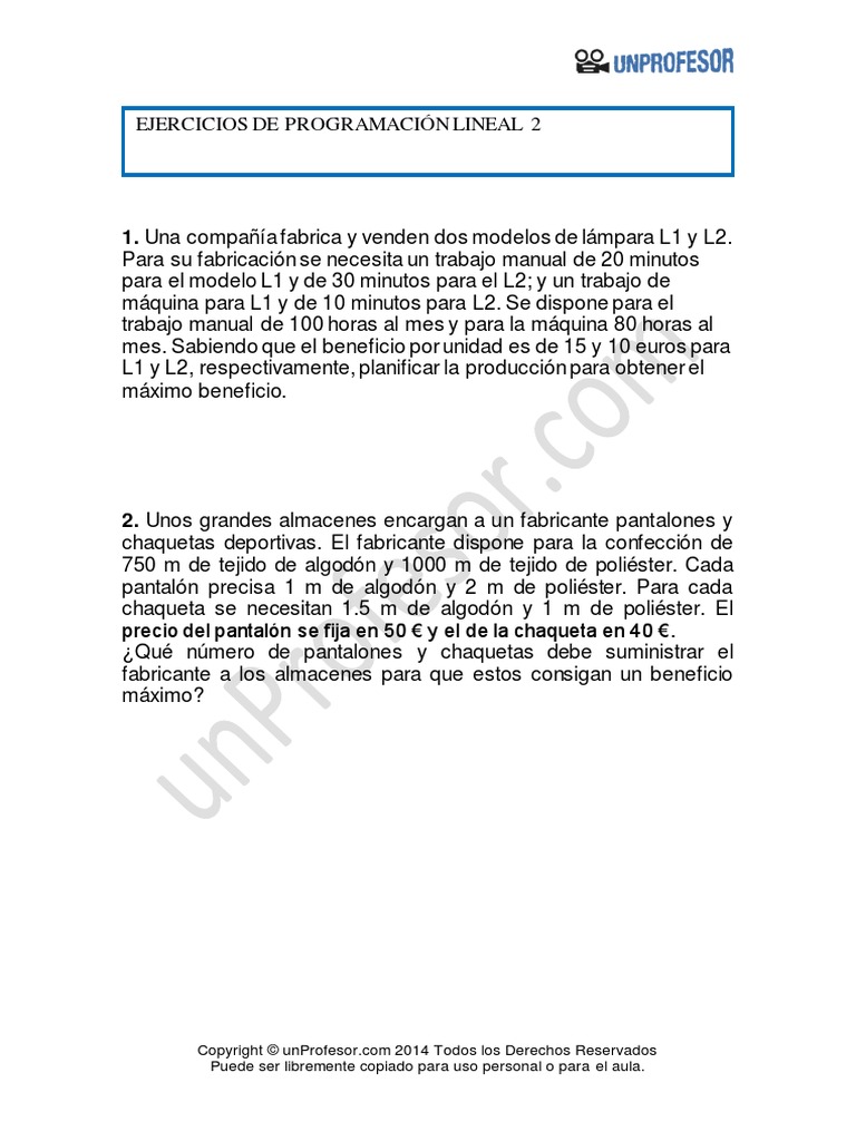 Ejercicio Ejercicios de Programacion Lineal Resueltos 2 842 | PDF