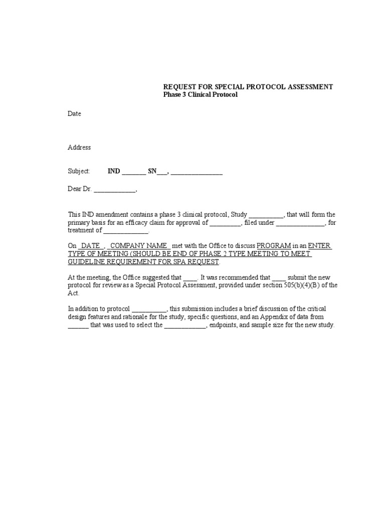 Request for Special Protocol Assessment of Phase 3 Clinical Study to ...