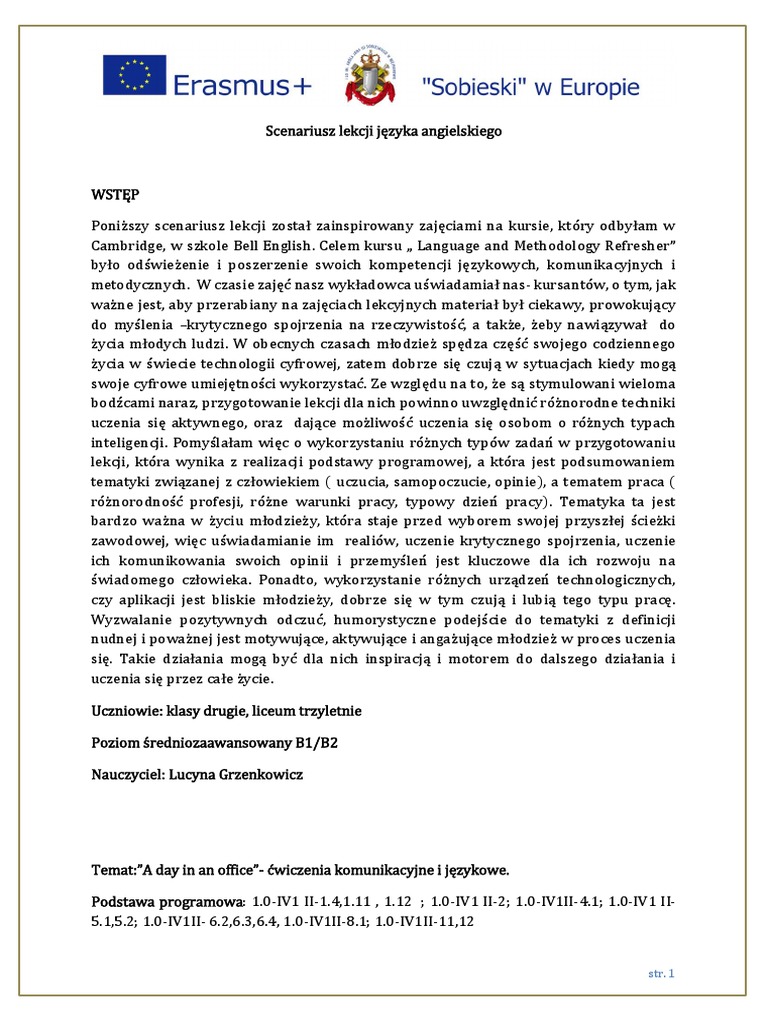 lekcja_języka_angielskiego_liceum B1_B2_Praca | PDF lekcja_języka_angielskiego_liceum B1_B2_Praca | PDF