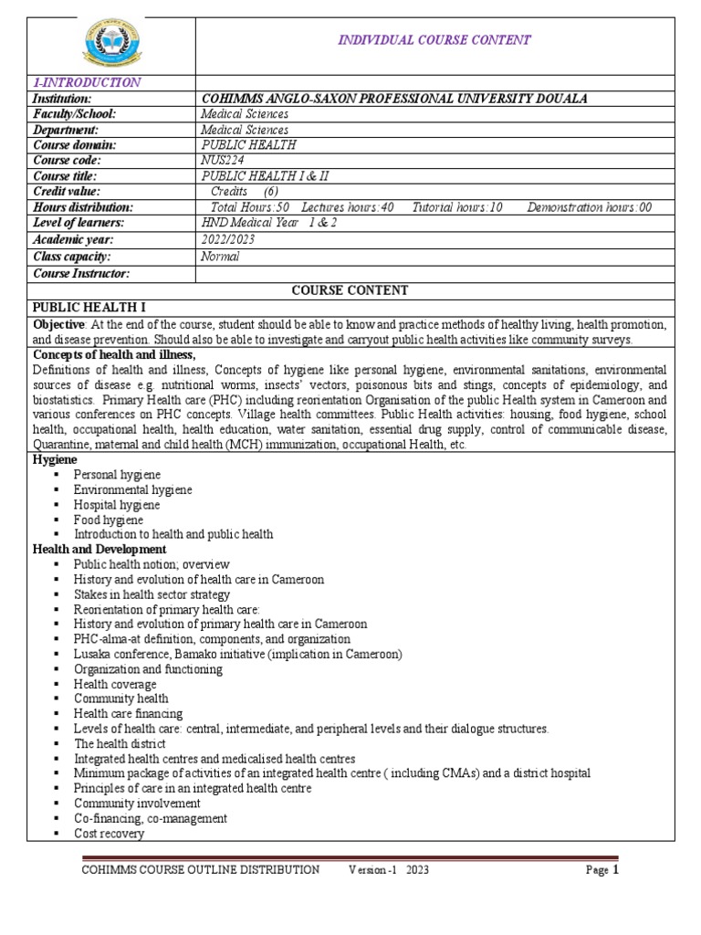 An Overview of Public Health I and II: Concepts, Objectives, and ...