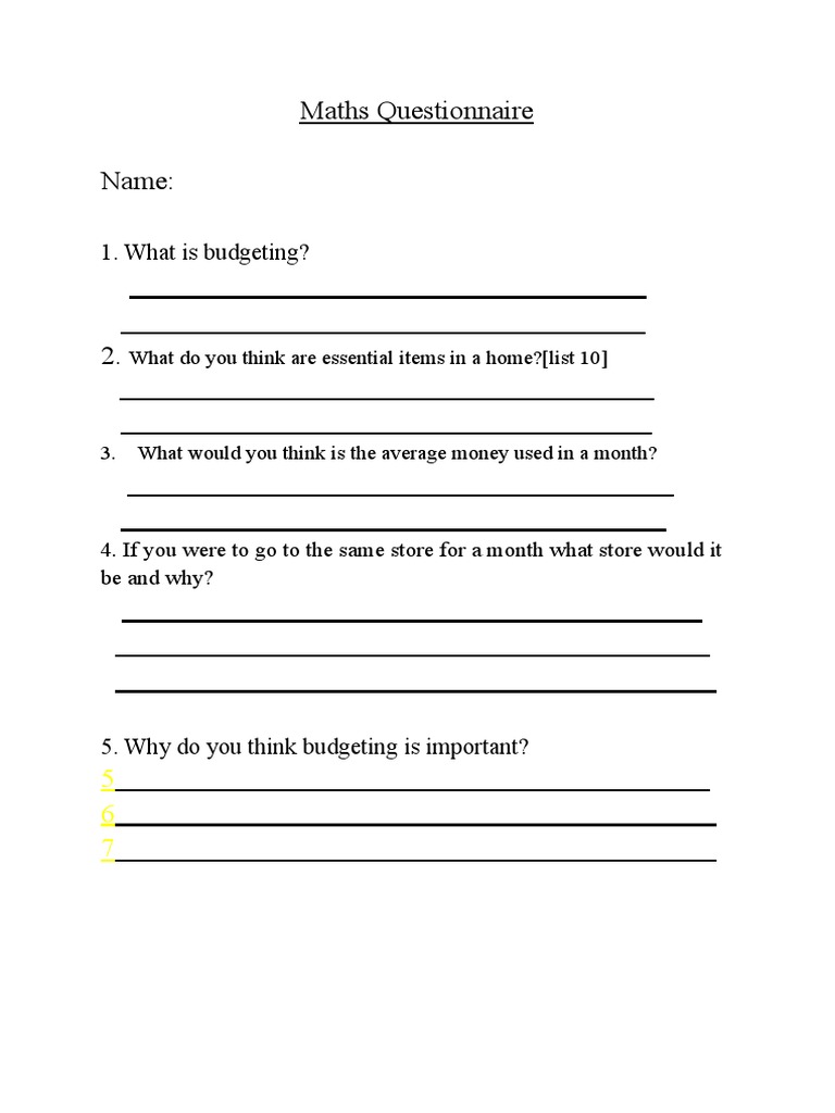 Maths Questionnaire | PDF