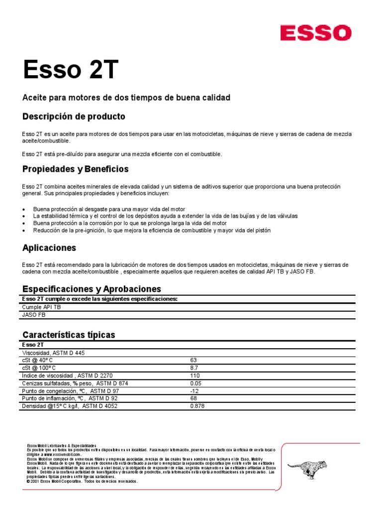 Esso 2T: Descripción de Producto | PDF | Lubricante | Exxon Mobil