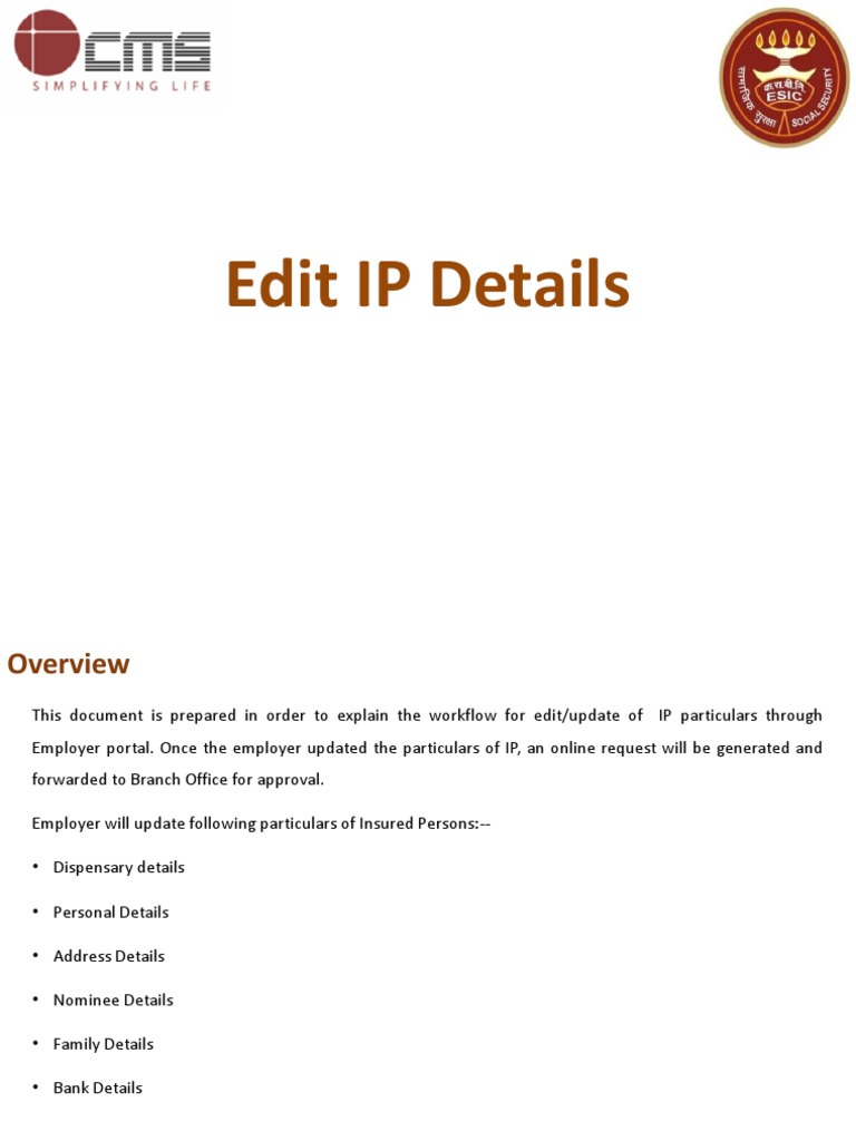 ESIC Portal: Edit IP Details Workflow | PDF | Login | Information ...