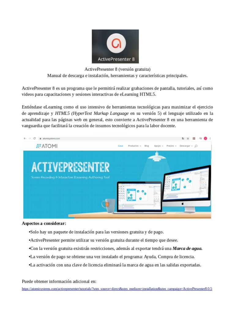 ActivePresenter 8 (versión gratuita) Manual de descarga e instalación, herramientas y ...