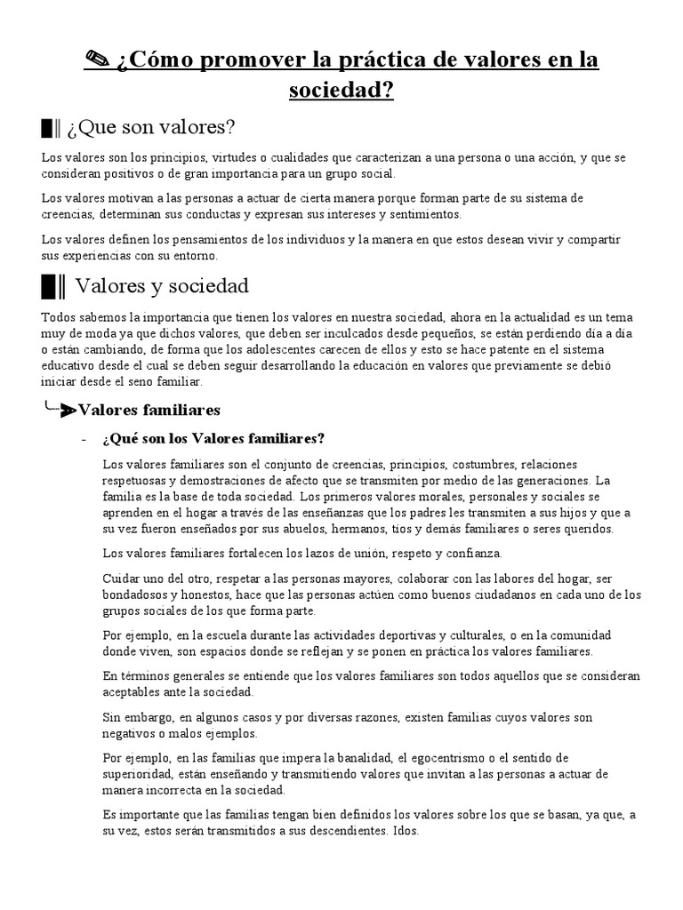 Cómo Promover La Práctica de Valores en La Sociedad | PDF | Sociedad ...