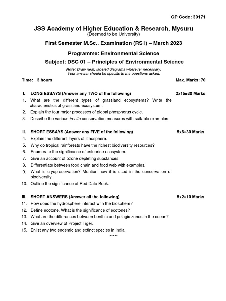 JSS Univ Question Paper | PDF