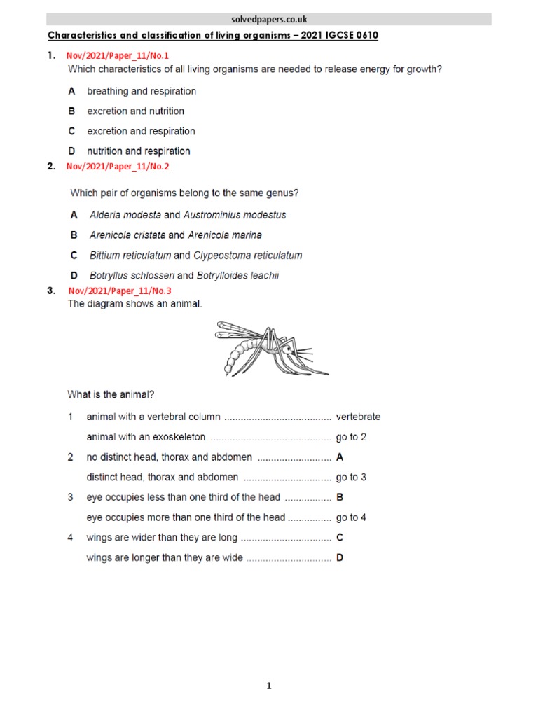 2021 Characteristics and Classification of Living Organisms IGCSE 0610 ...