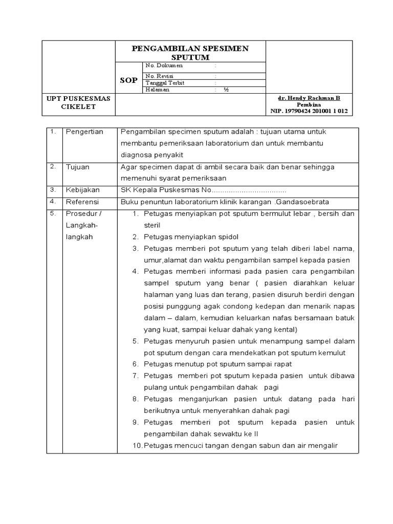 SOP Pemeriksaan-Spesimen-Sputum | PDF