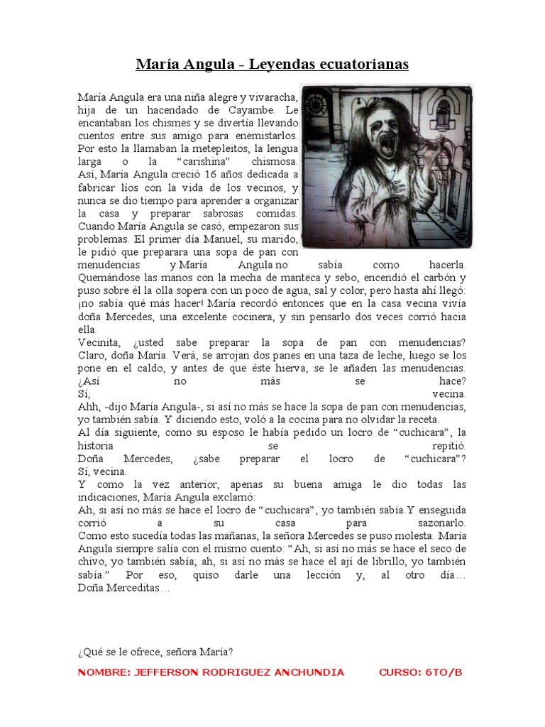 La leyenda de María Angula | PDF | Cocinando | Cocina