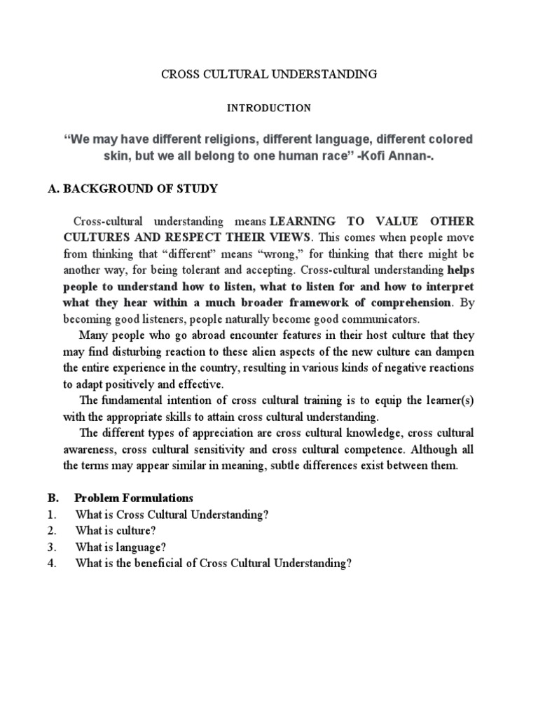 Cross Cultural Understanding | PDF | Cross Cultural Communication ...