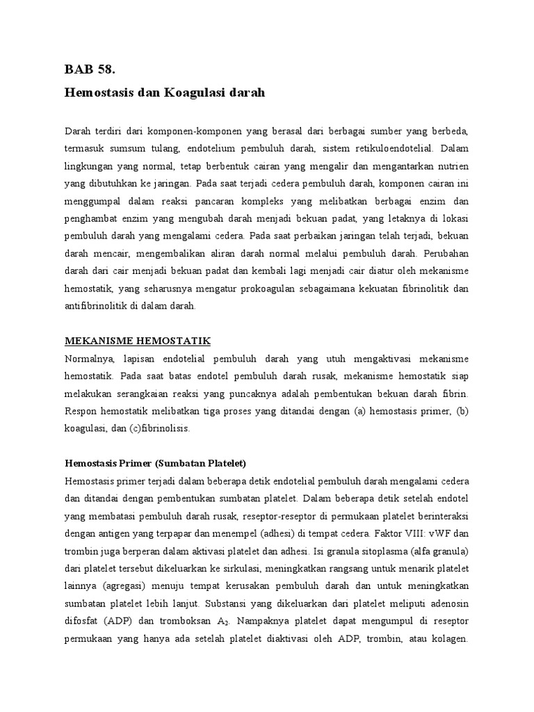 Hemostasis Dan Koagulasi Darah | PDF