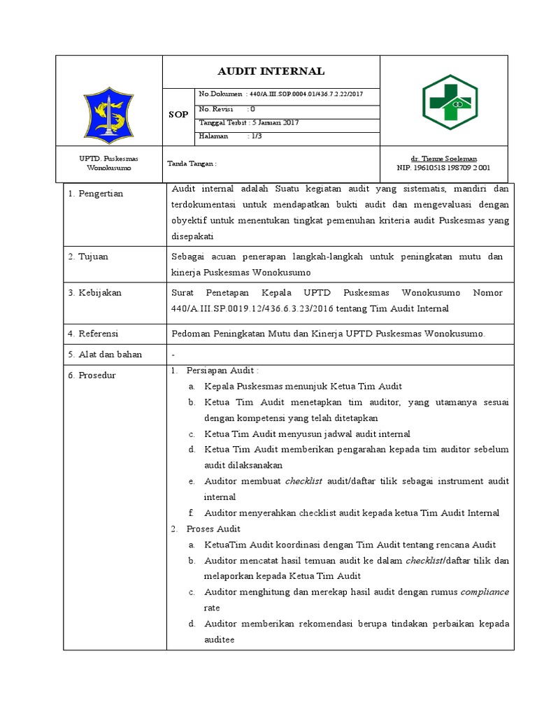 SOP DAN DAFTAR TILIK Audit Internal Terbaru Sekali | PDF