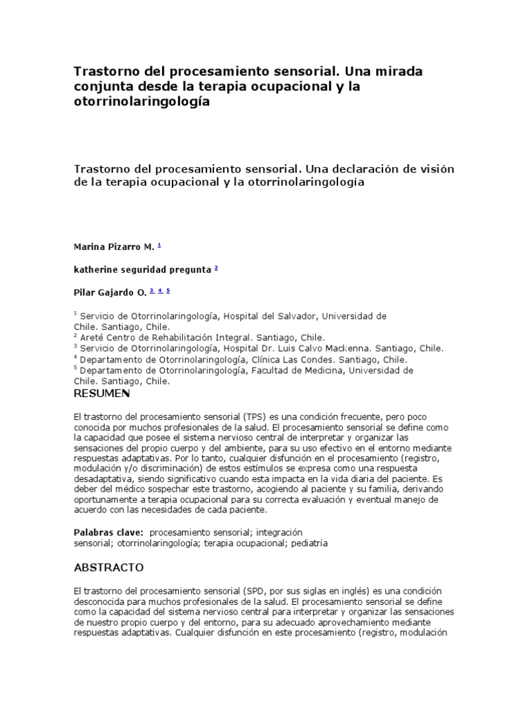 Articulos Trastorno Del Procesamiento Sensorial | PDF | Desorden hiperactivo y deficit de ...
