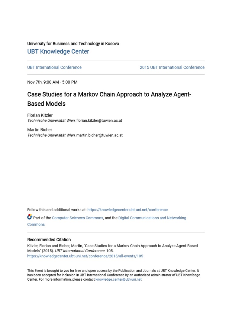 Case Studies For A Markov Chain Approach To Analyze Agent-Based M PDF ... Case Studies For A Markov Chain Approach To Analyze Agent-Based M PDF ...